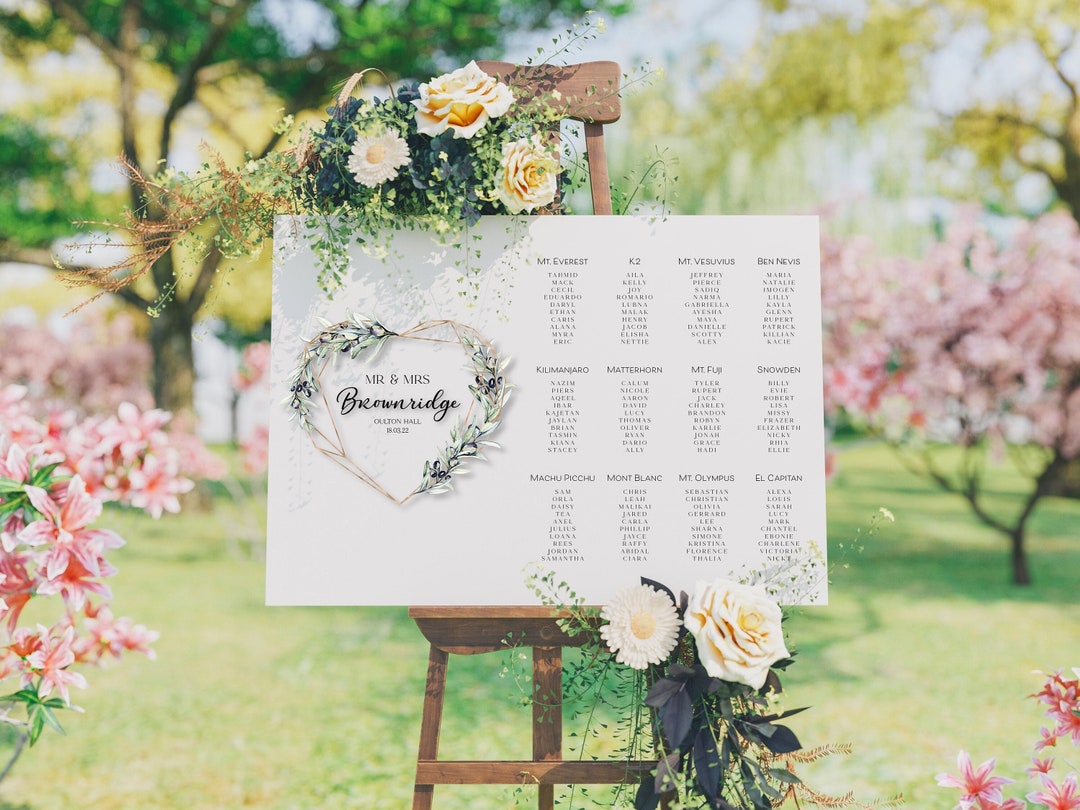 Olive Wedding Table Plan Board PERSONALISED Table Seating Plan Board ...