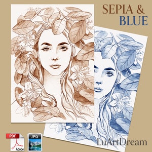 Magic Garden Coloring Page Printable Grayscale Coloring | Etsy