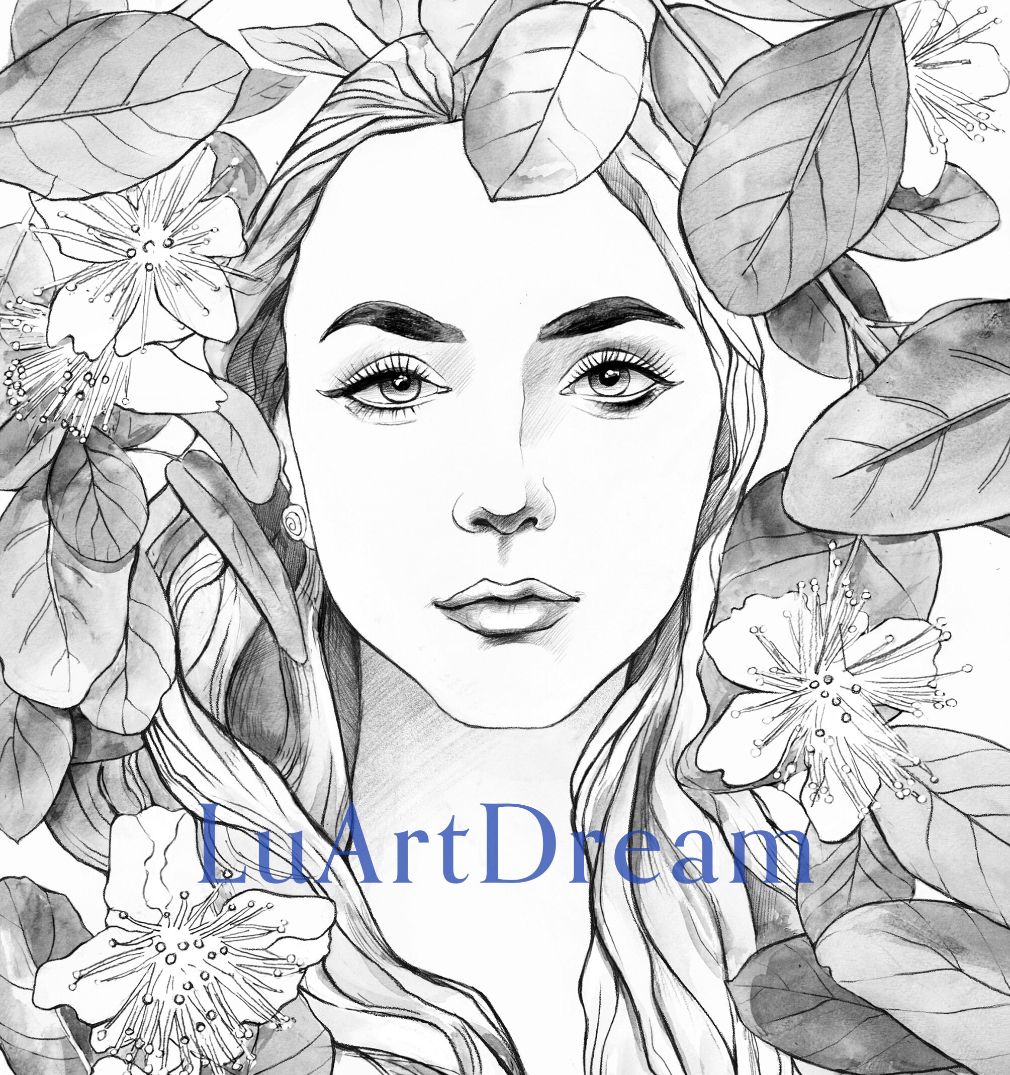 Magic Garden Coloring Page Printable Grayscale Coloring - Etsy