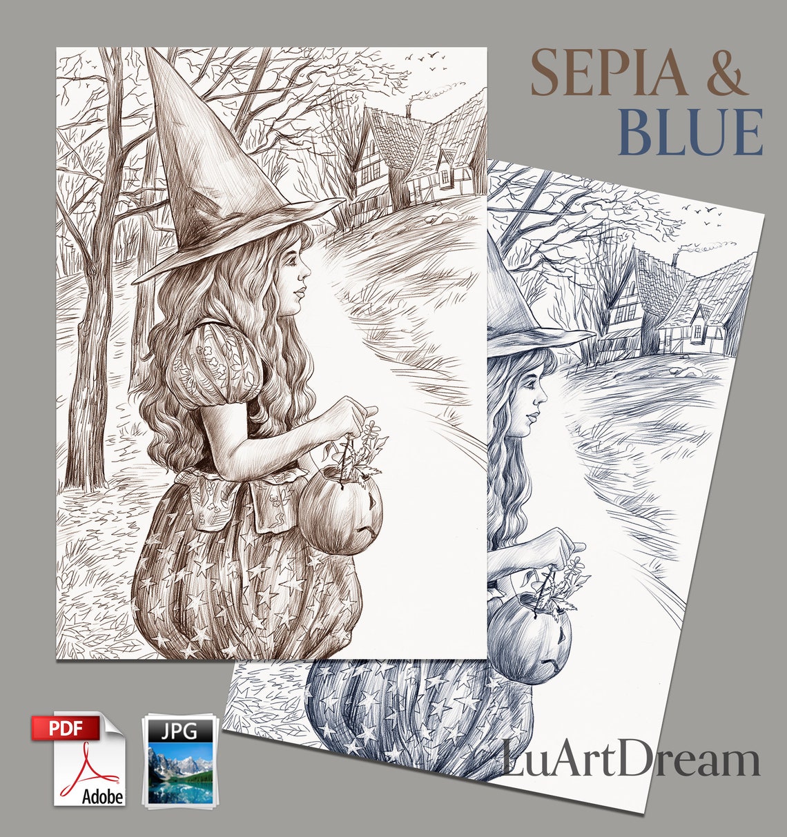 Halloween Coloring Page Digital Download Illustration PDF - Etsy