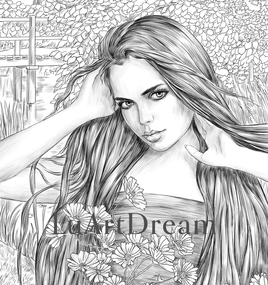 Summer and Girl - Coloring Page - Digital Download Illustration PDF JPG ...