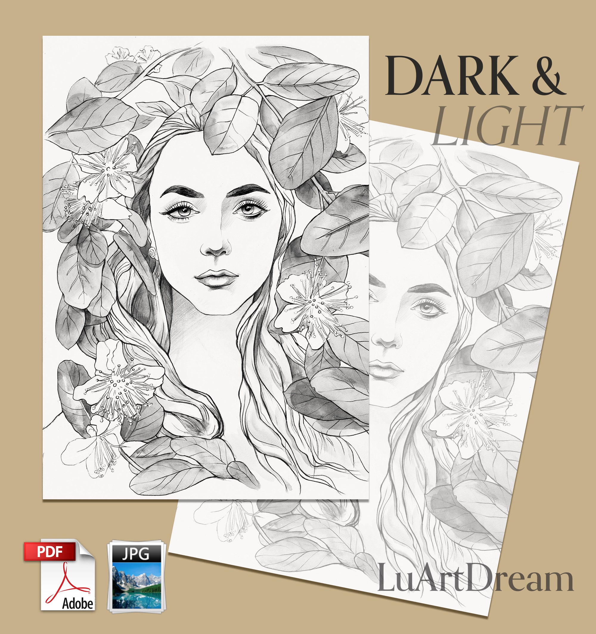 Magic Garden Coloring Page Printable Grayscale Coloring - Etsy