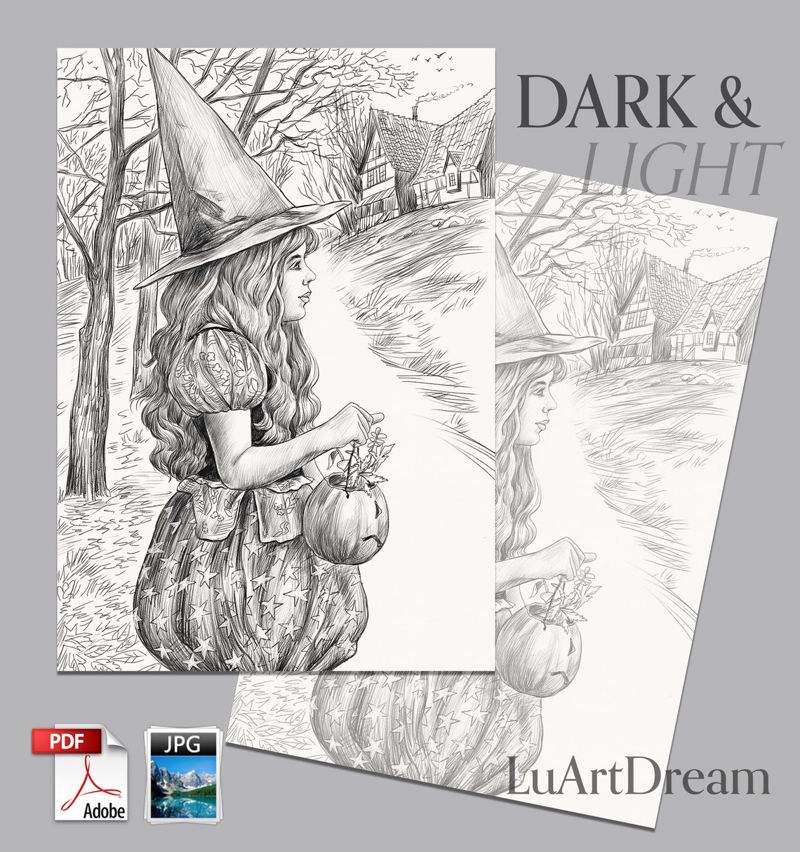 Halloween Coloring Page Digital Download Illustration PDF - Etsy