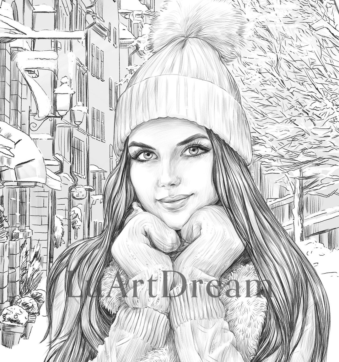 Winter Walks Snowy City - Coloring Page - Digital Download Illustration ...