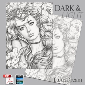 Melody of Autumn Coloring Page Printable Grayscale - Etsy