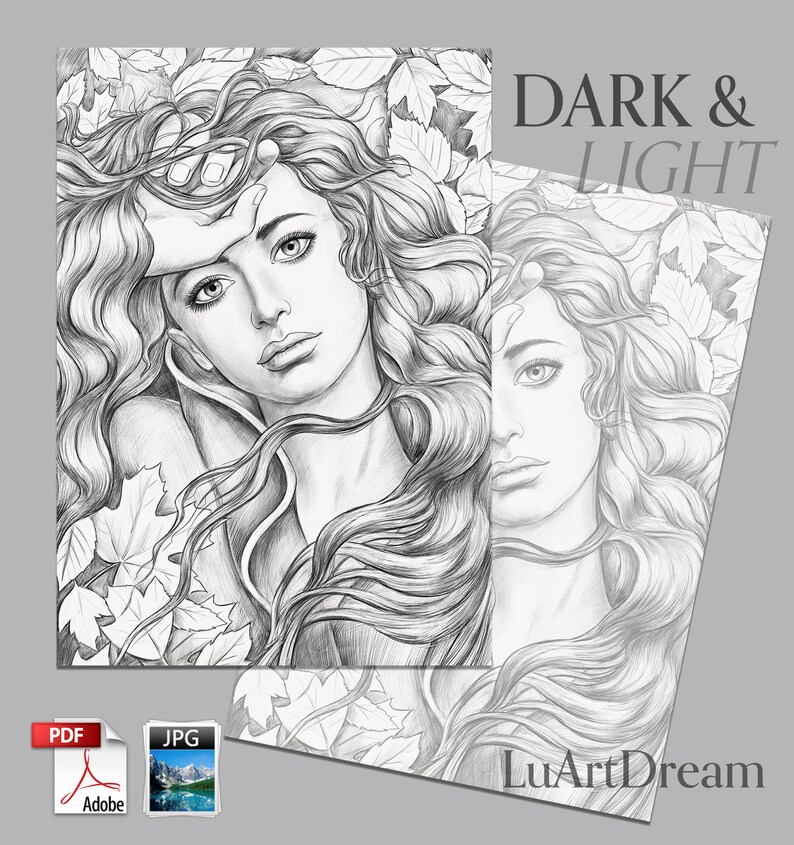 Melody of Autumn Coloring Page Printable Grayscale - Etsy