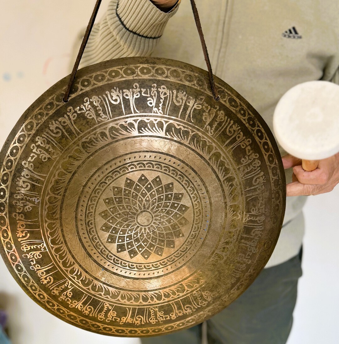 EARLY SALE 40%offlarge Gong 16 Flower of Life Mantras Tibetan Gong Deep ...