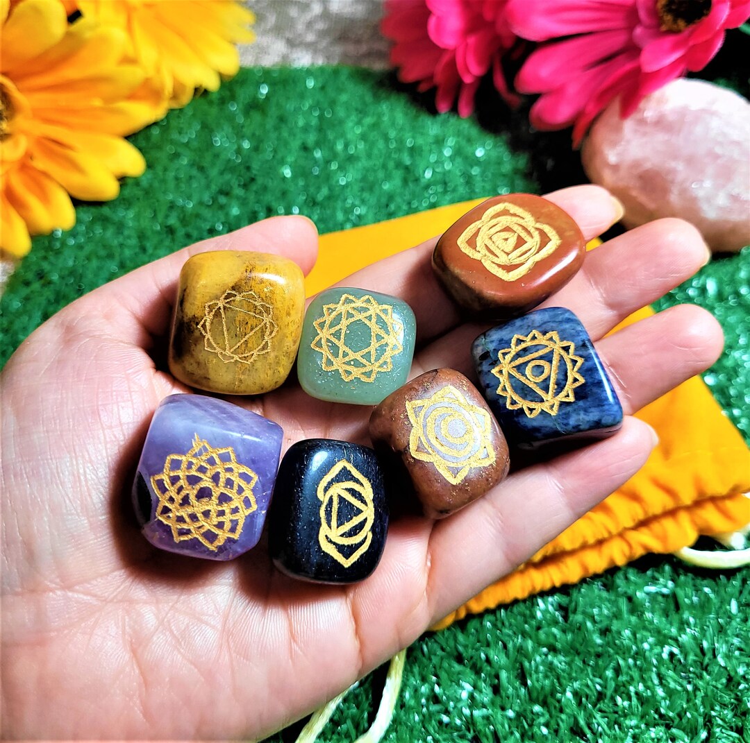 SALE50%OFF|7 Chakra Tumble Stone Set Decorations Palm Stones Chakra ...