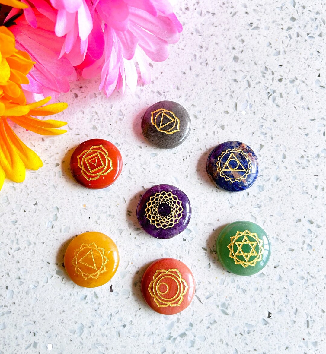 LAST 50%off|meditation 7 Chakra Palm Stone Set Chakra Healing Crystal ...