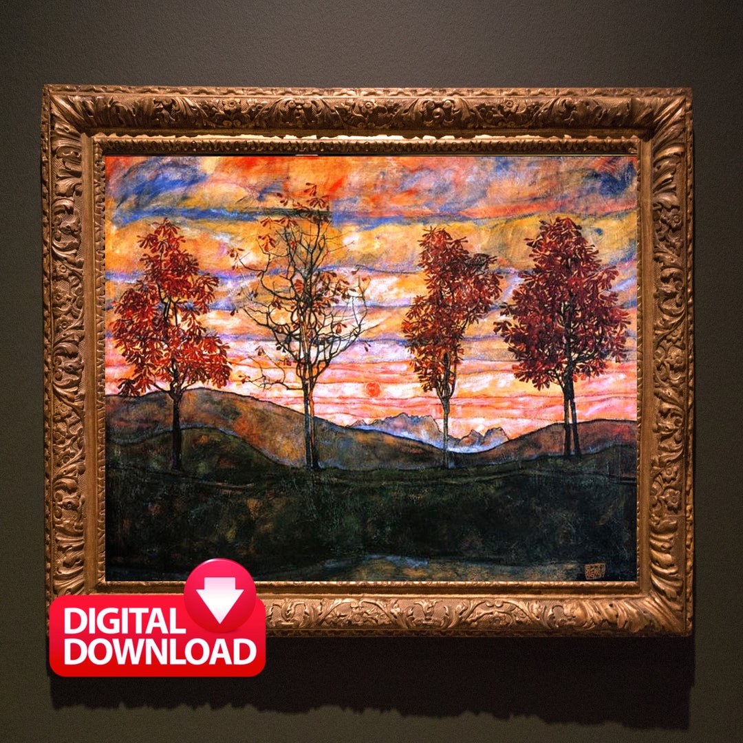 Egon Schiele Four Trees 1917, Egon Schiele Famous Artwork, Vintage Egon ...