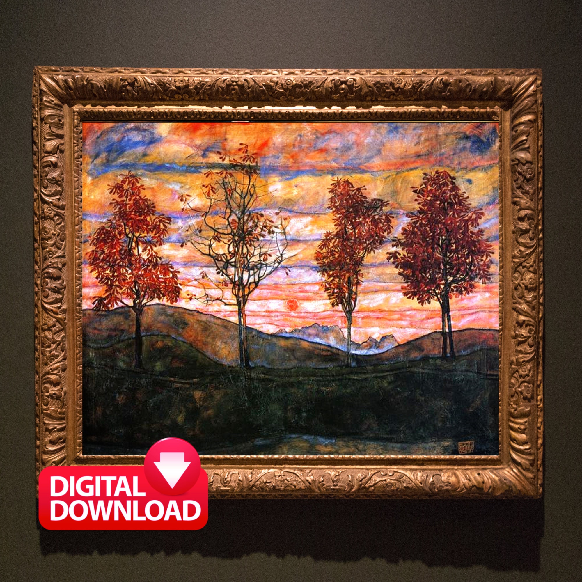 Egon Schiele Four Trees 1917, Egon Schiele Famous Artwork, Vintage Egon ...