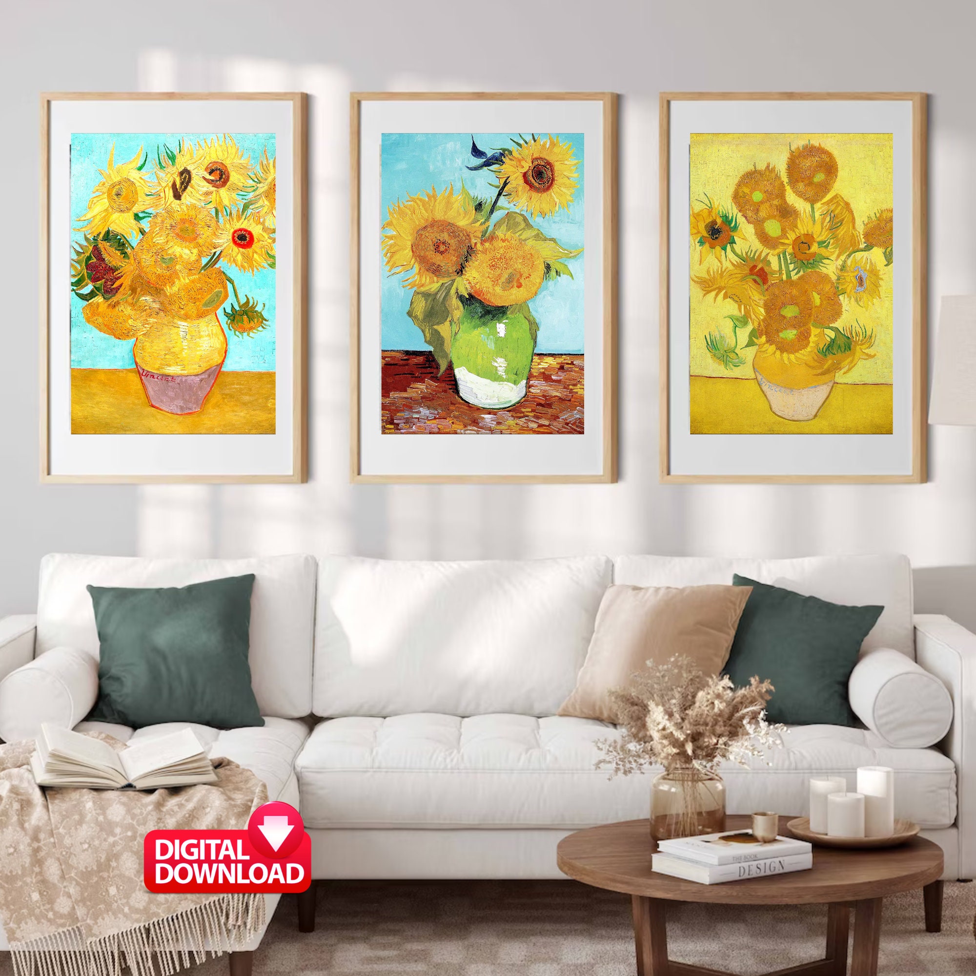 Vincent Van Gogh Set of 3 Sunflowers Painting, Sunflowers Van Gogh Most ...