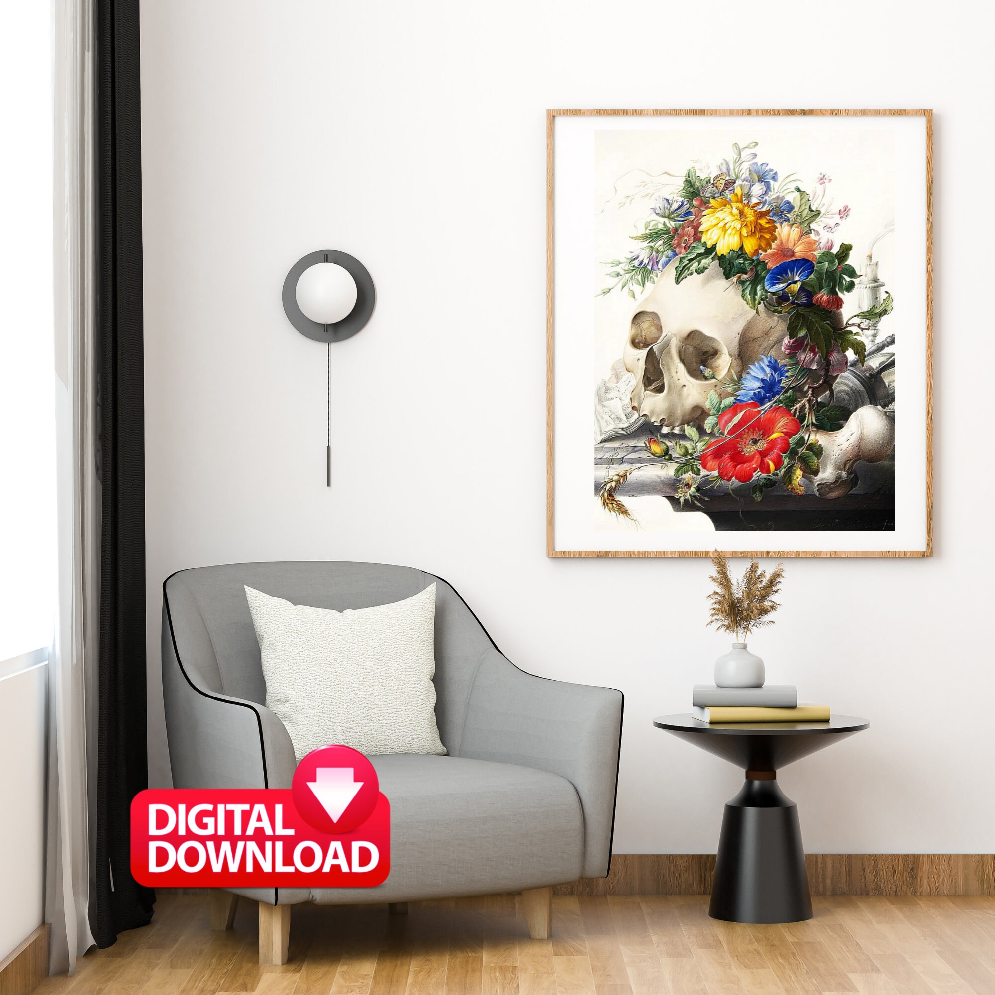 Skull With Flowers Printable, Floral Skull Print, Vanitas Still Life ...