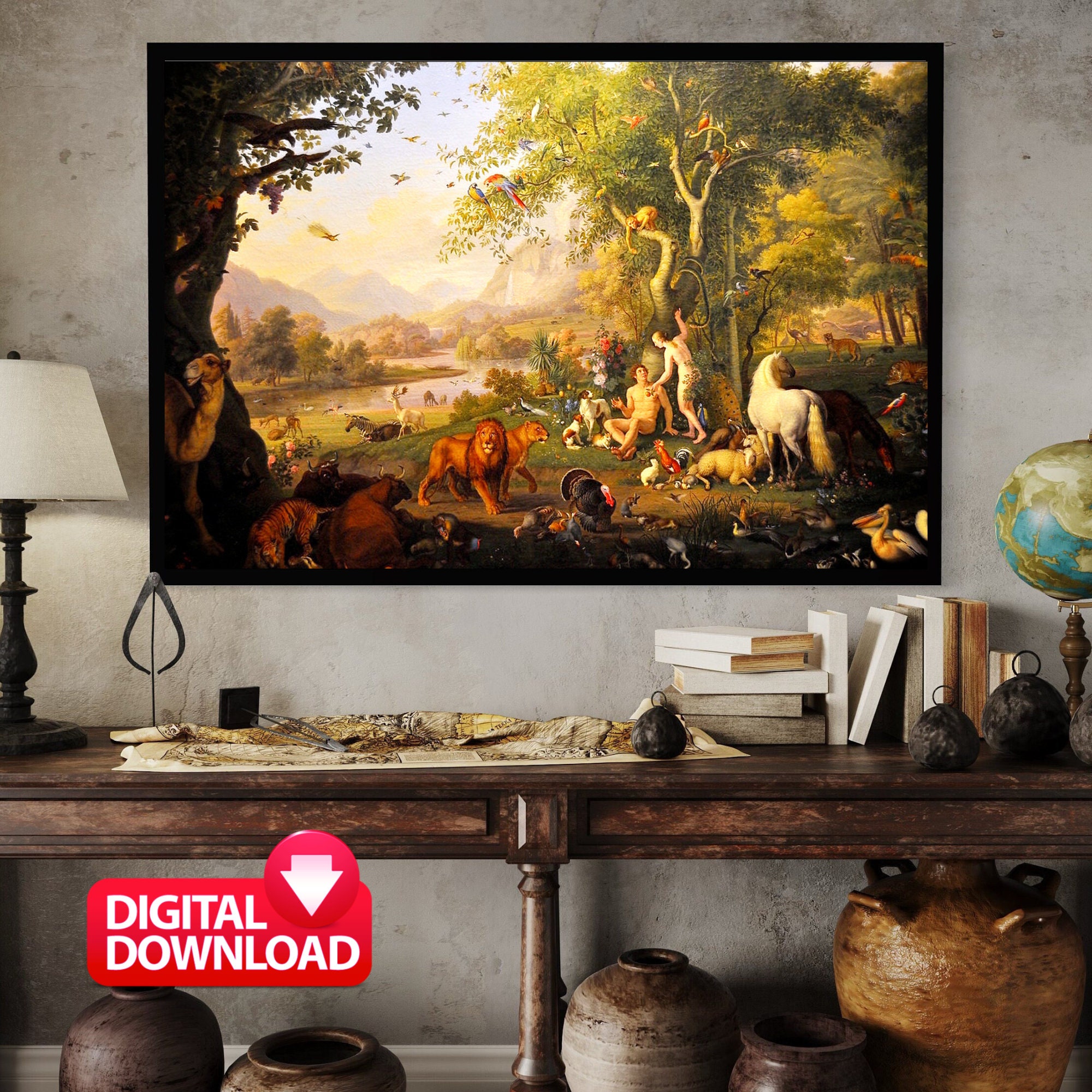 The Garden of Eden by Wenzel Peter Printable, Classic Fine Art, Garden ...