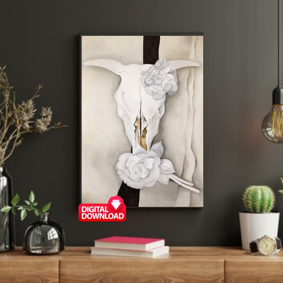 Georgia O'keeffe Cow Skull With Roses Art Print (digital Download) - Etsy