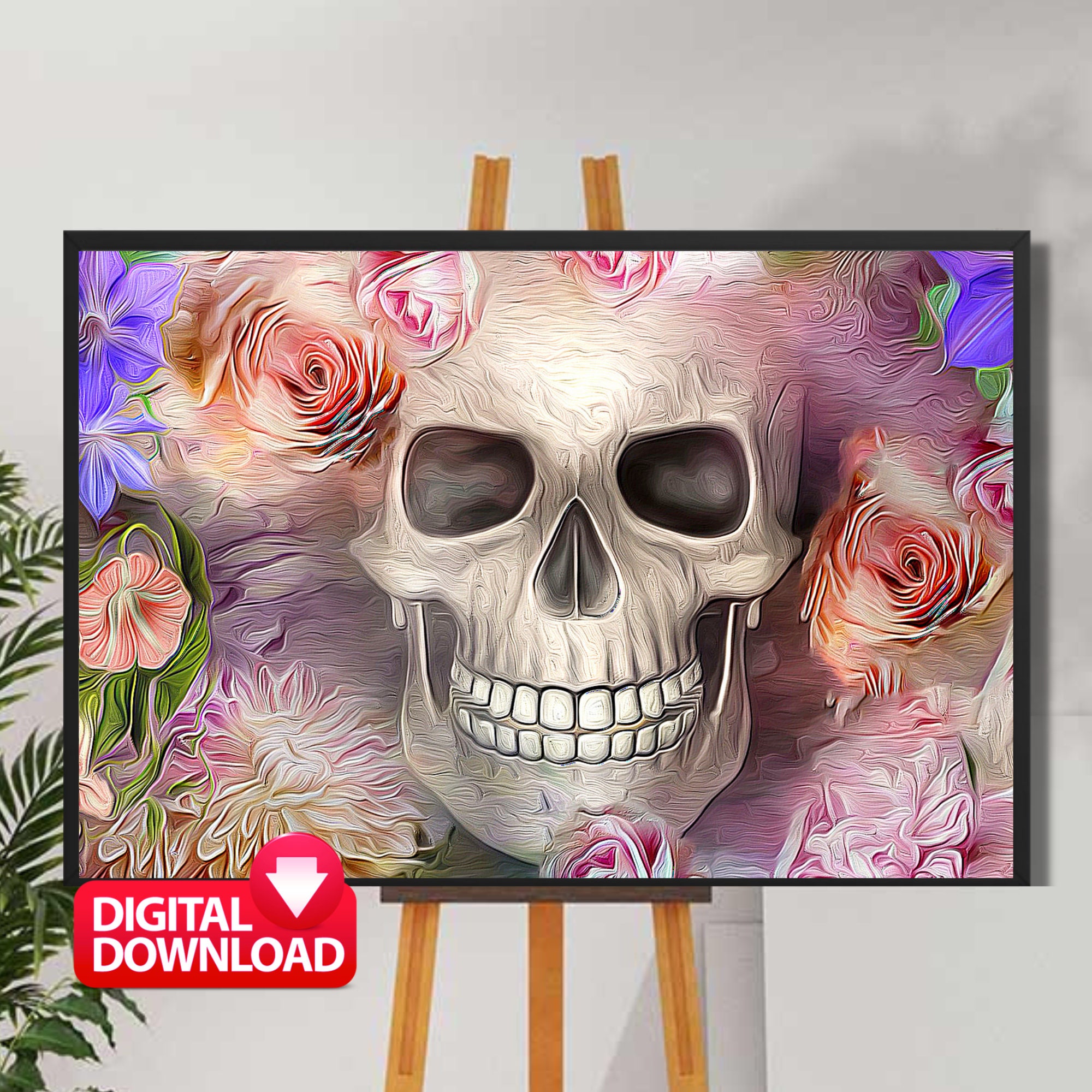 Floral Sugar Skull Print Skull Printable Skull Artwork - Etsy