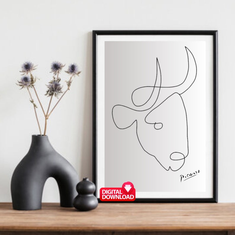 Picasso Bull Head Drawing, Picasso Animal Print, Picasso Bull Print ...