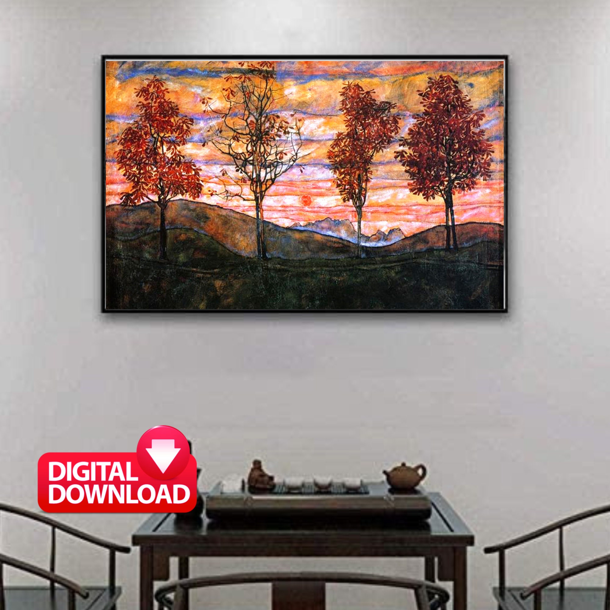 Egon Schiele Four Trees 1917, Egon Schiele Famous Artwork, Vintage Egon ...