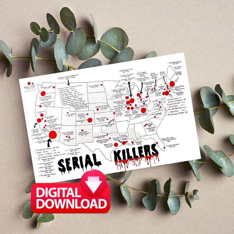 American Serial Killers Map Serial Killer Art Serial Killer - Etsy