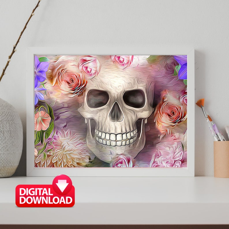 Floral Sugar Skull Print Skull Printable Skull Artwork - Etsy
