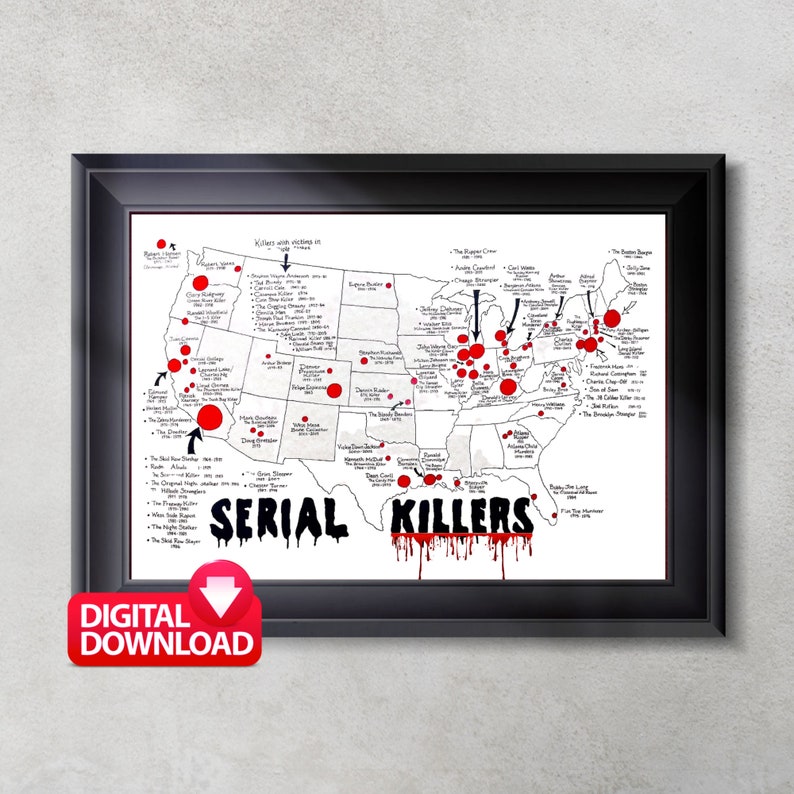 American Serial Killers Map Serial Killer Art Serial Killer - Etsy