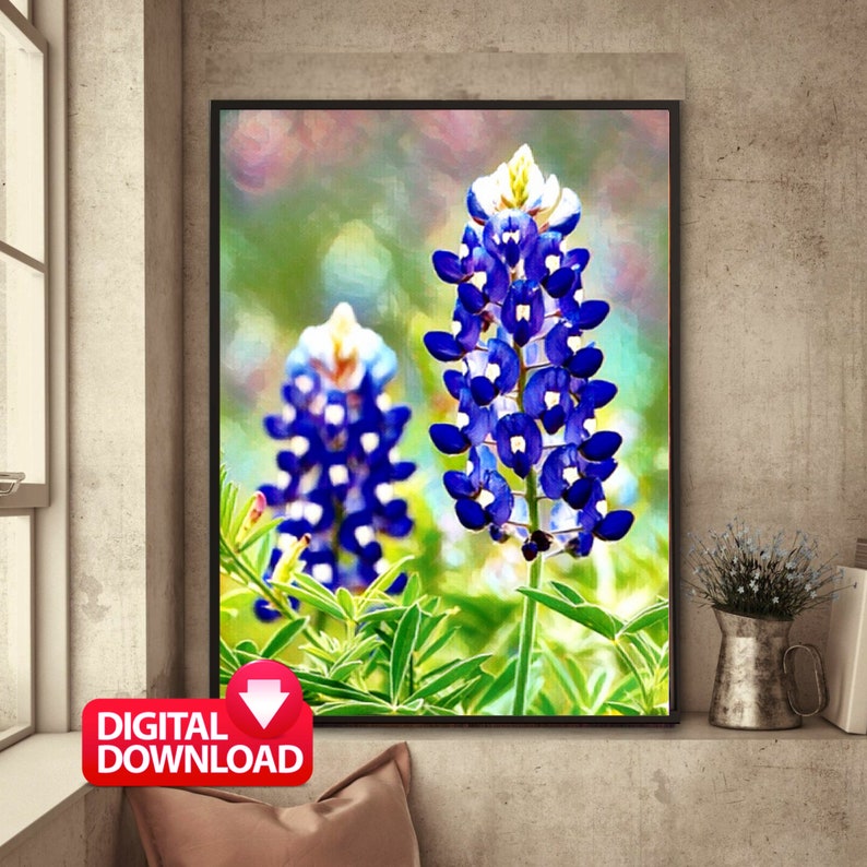 Bluebonnet Painting Printable, Beautiful Texas Wildflowers Bluebonnets ...