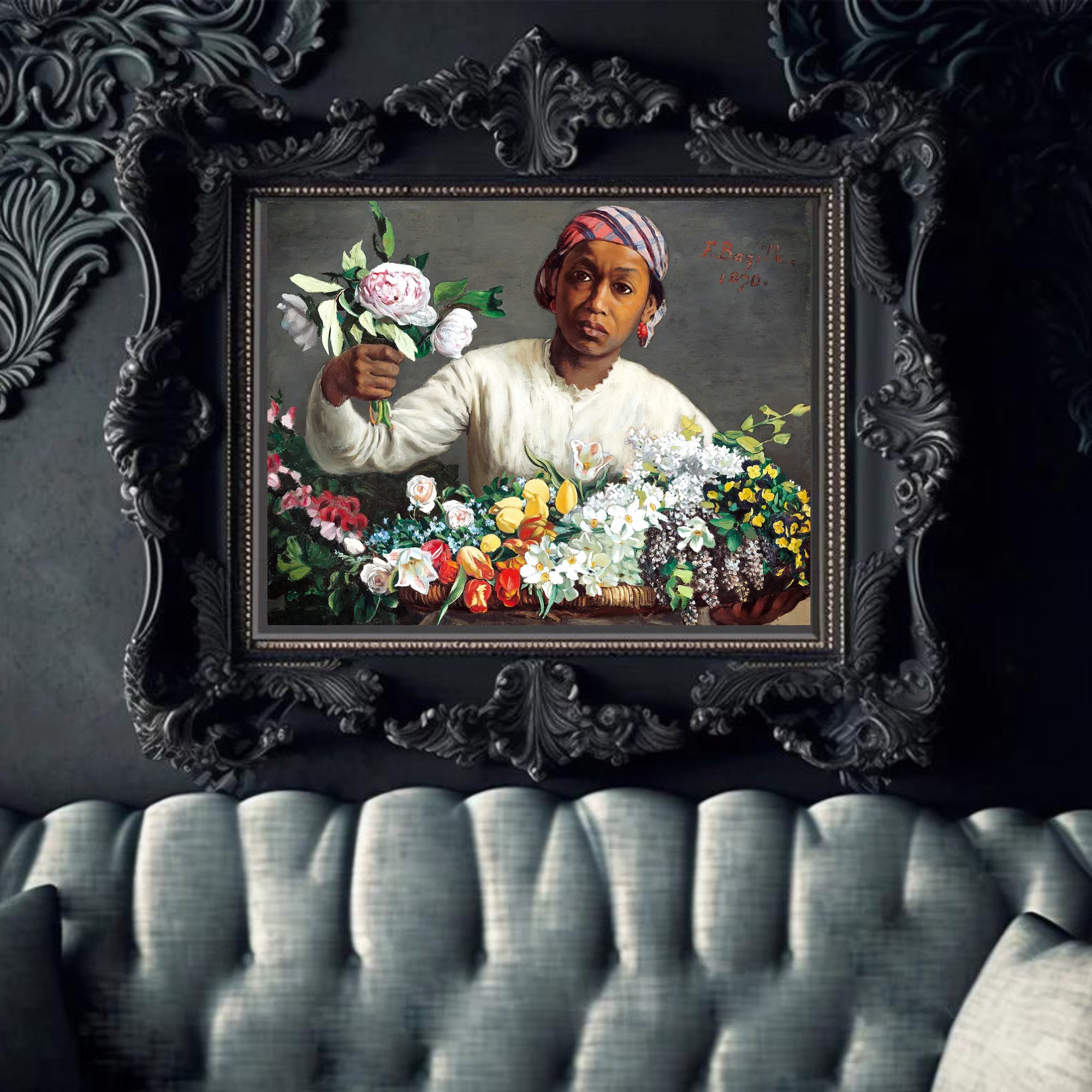 Young Woman With Peonies 1870 by Frédéric Bazille, African Woman Art ...