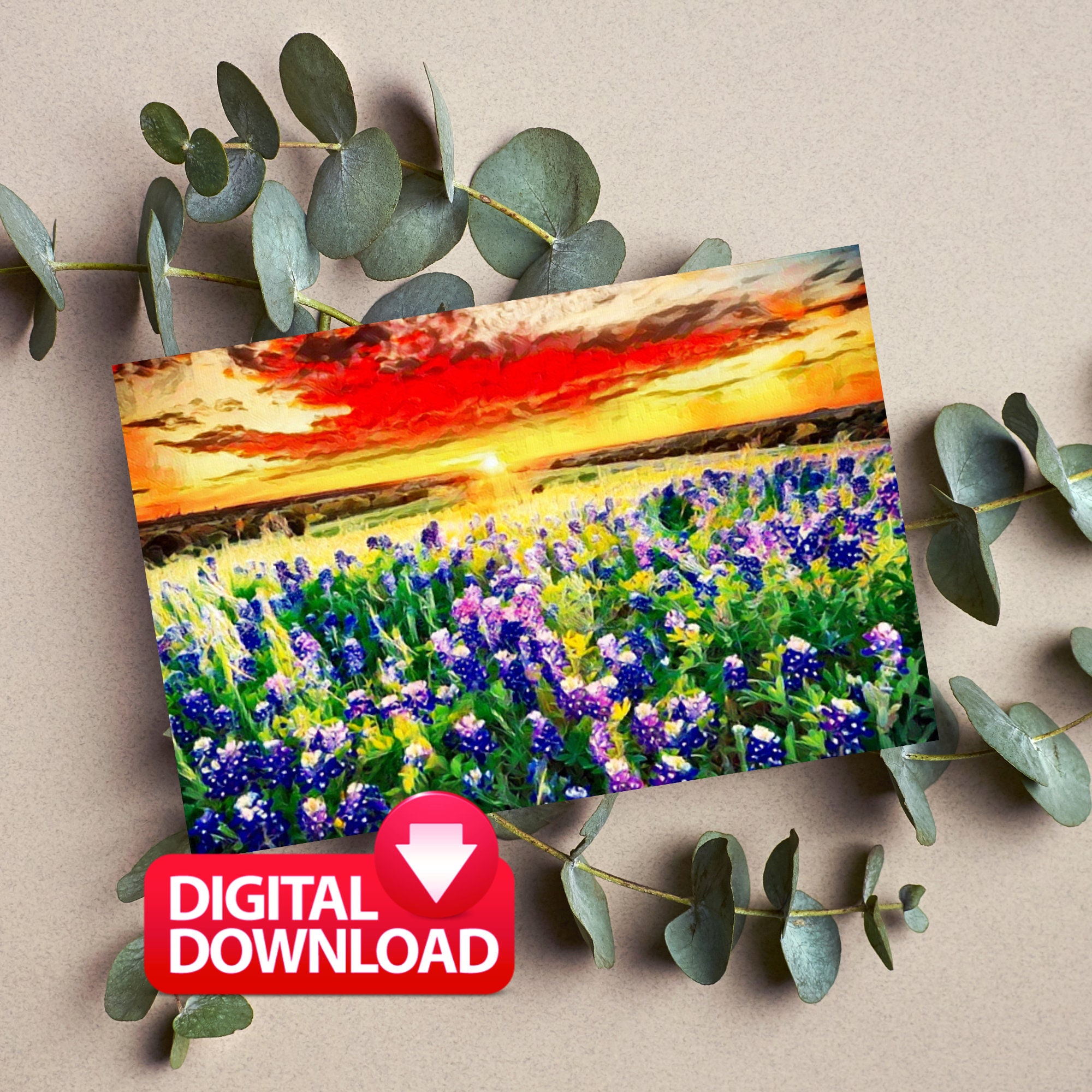 Texas Bluebonnet Painting Printable, Sunset on Sugar Ridge Road ...