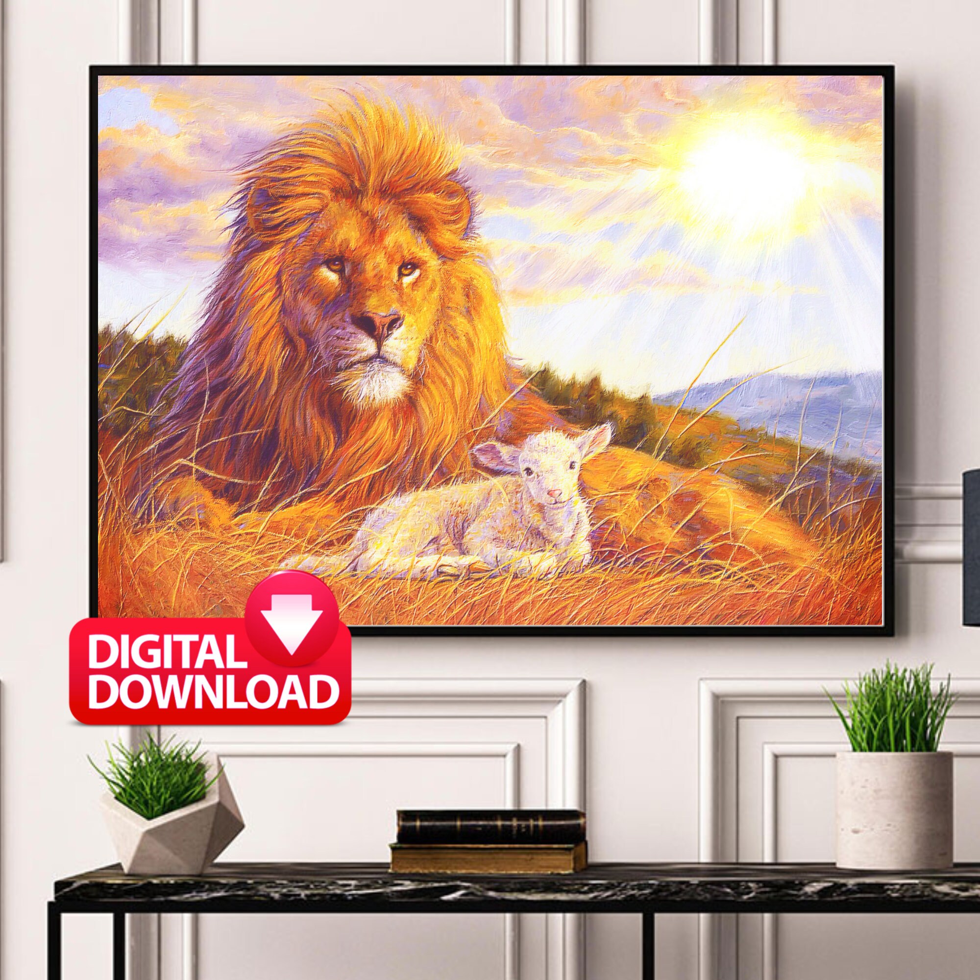 Lamb of God Printable, Lion and Lamb Art, Jesus With Lamb, Modern ...