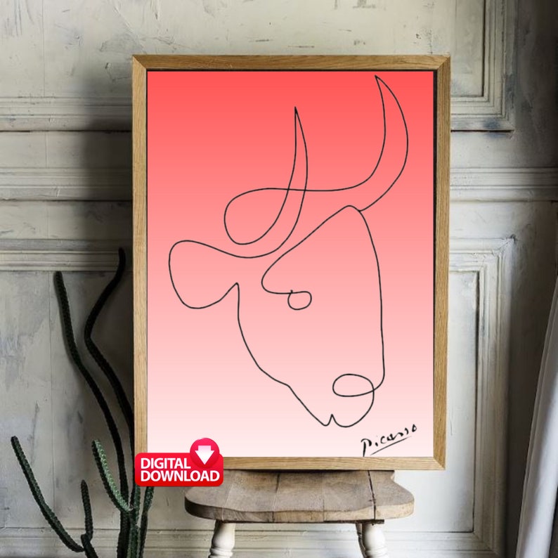 Picasso Bull Head Drawing, Picasso Animal Print, Picasso Bull Print ...