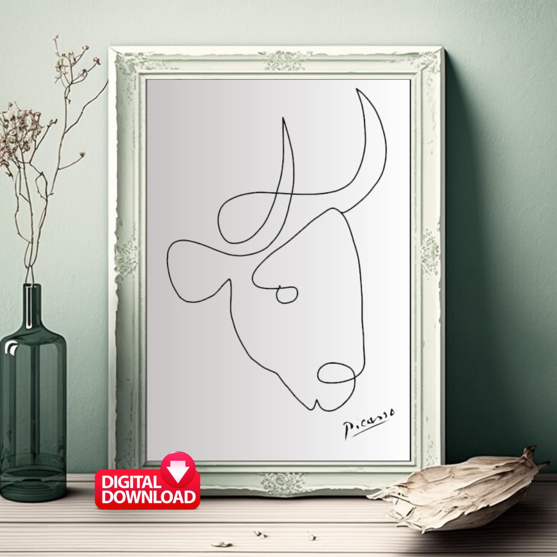 Picasso Bull Head Drawing, Picasso Animal Print, Picasso Bull Print ...