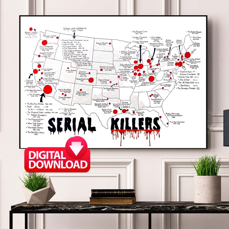 American Serial Killers Map Serial Killer Art Serial Killer - Etsy