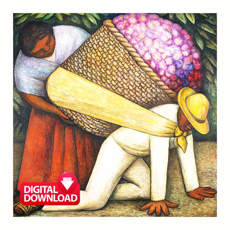 Diego Rivera Print Printable, Flower Carrier 1935, Vintage Mexican Art ...