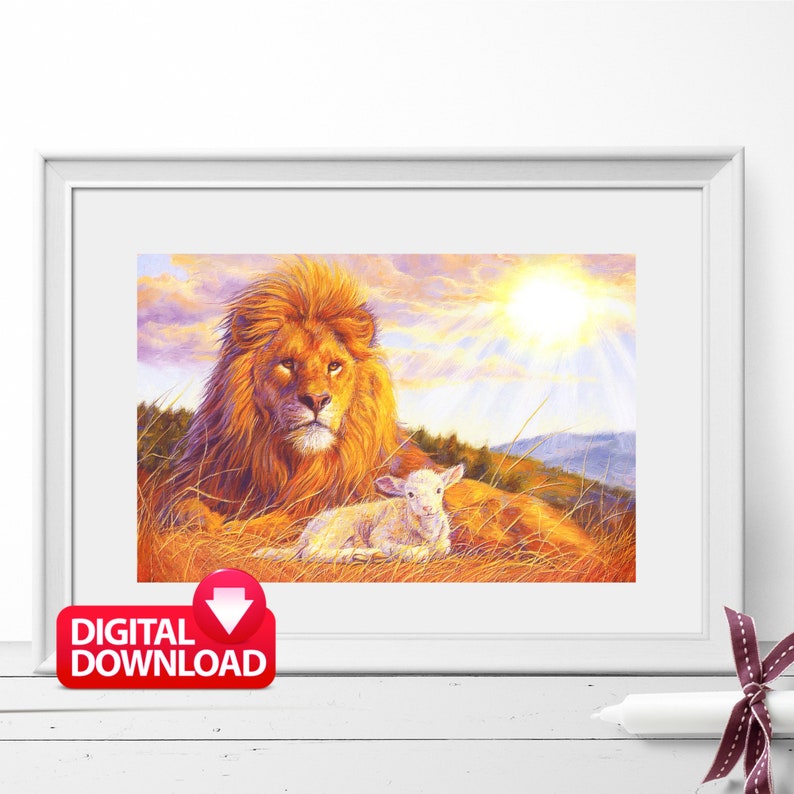 Lamb of God Printable, Lion and Lamb Art, Jesus With Lamb, Modern ...