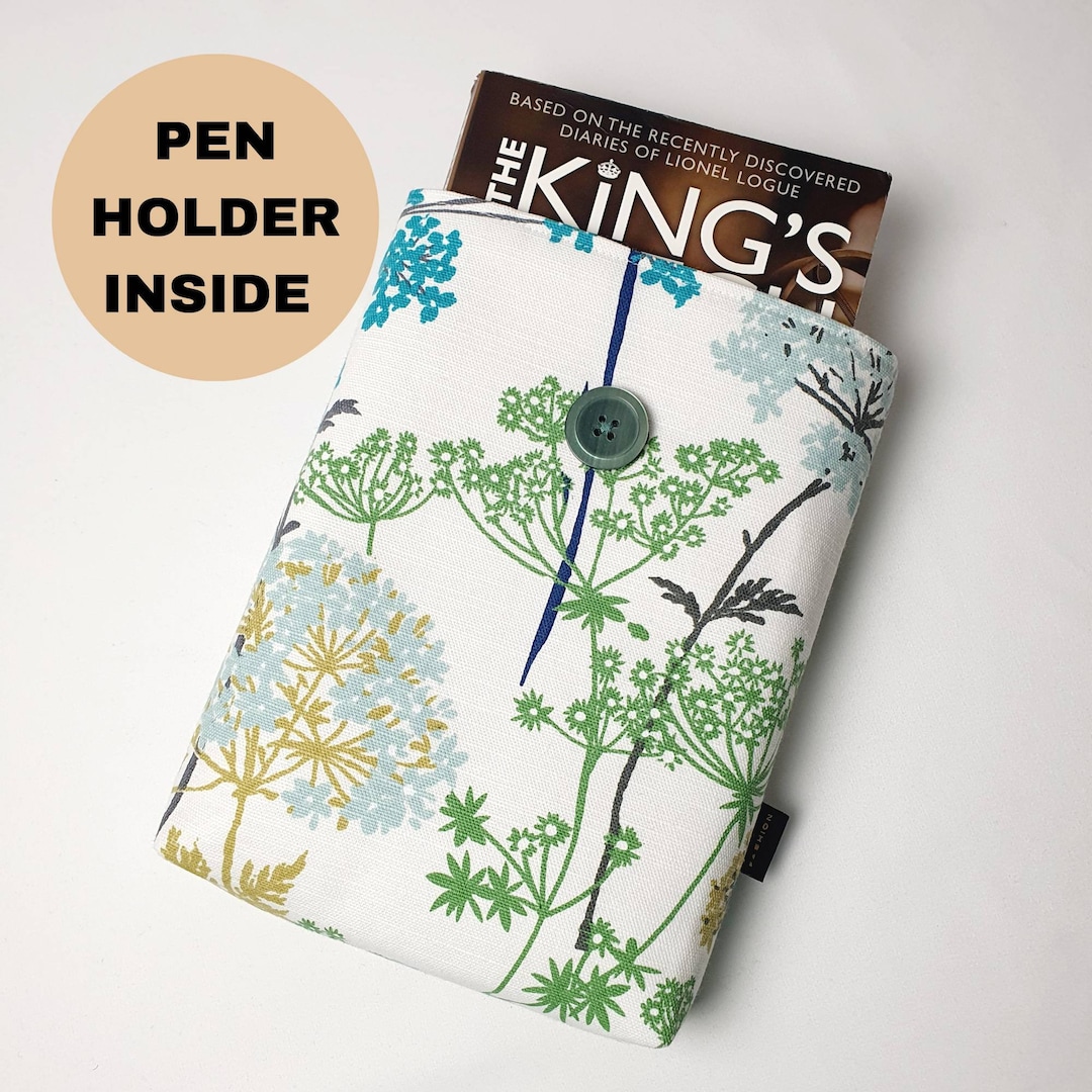 Handmade Book Cover With Pen Holder, Fabric Book Protector With Elastic ...