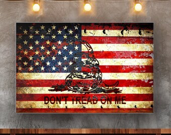 Pro 2a Gifts American and Gadsden Flag on Rusted Metal Print | Etsy