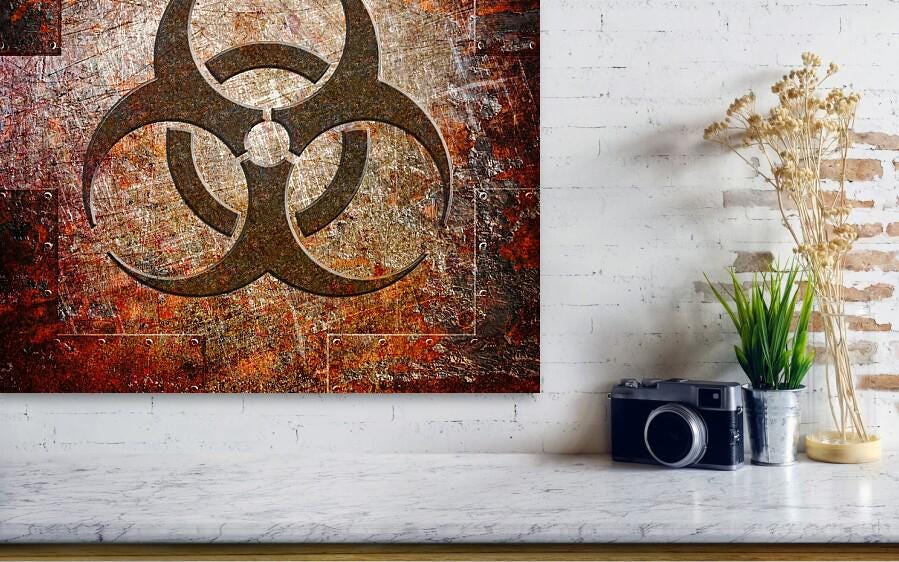Bio Hazard Symbol on Rust Printed on Eco Friendly Recycled Aluminum ...