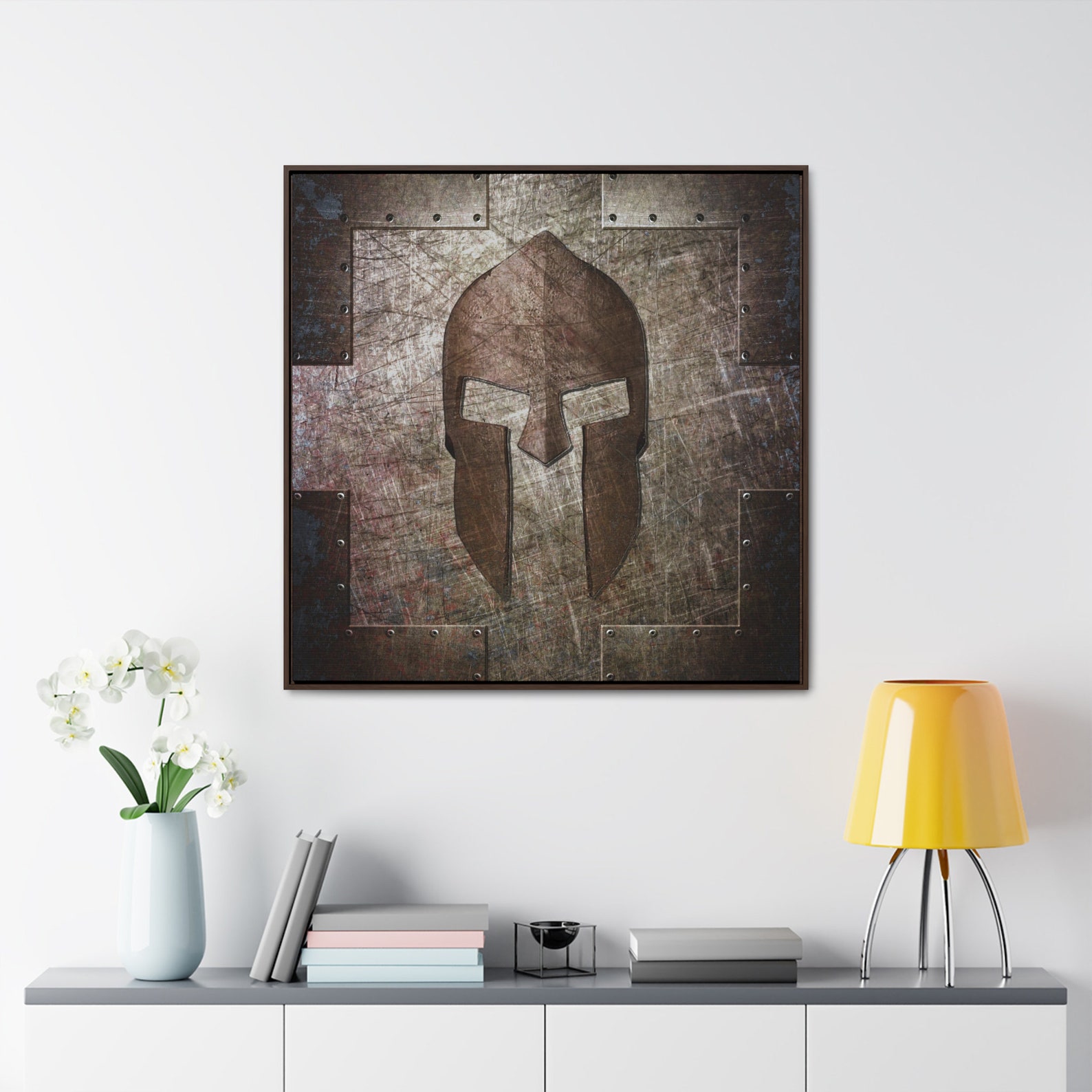 Molon Labe, Spartan Helmet on Distressed Metal Printed on Stretched ...