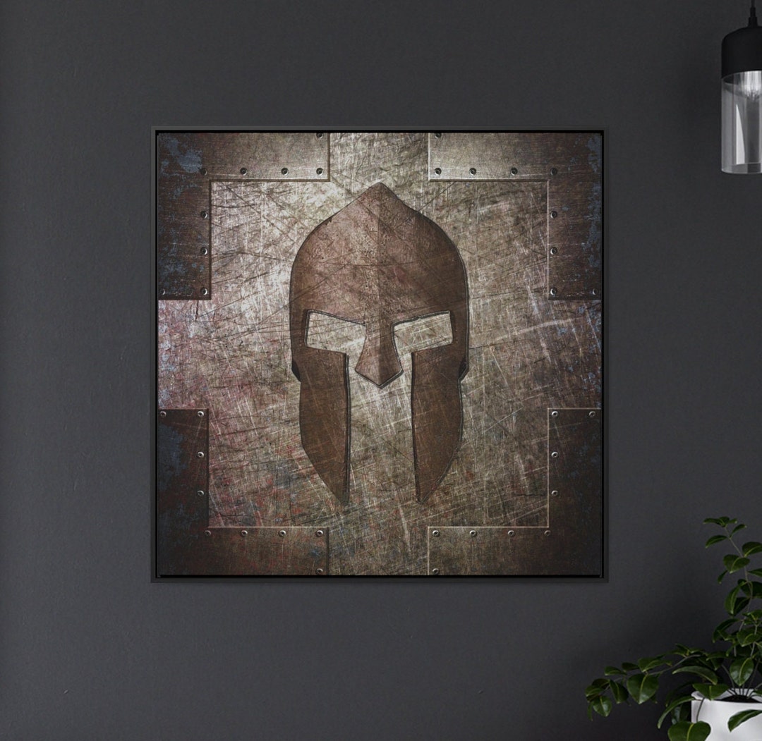 Molon Labe, Spartan Helmet on Distressed Metal Printed on Stretched ...