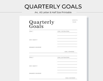 Goal Planner, Printable & Fillable PDF Yearly Goals, Quarterly Goals ...