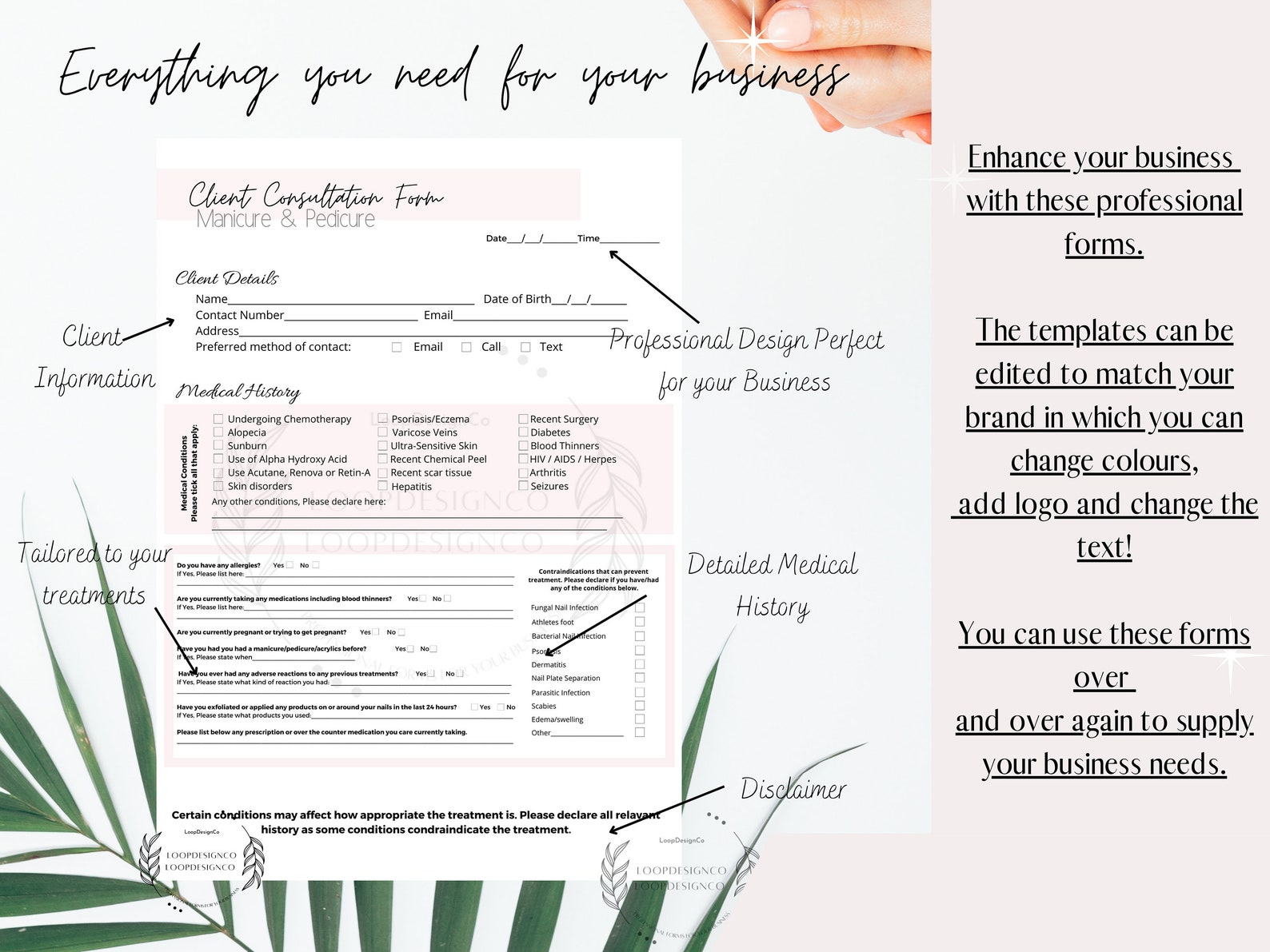 Nail Consultation Form, Nail Technician Form, Client Intake, Manicure ...