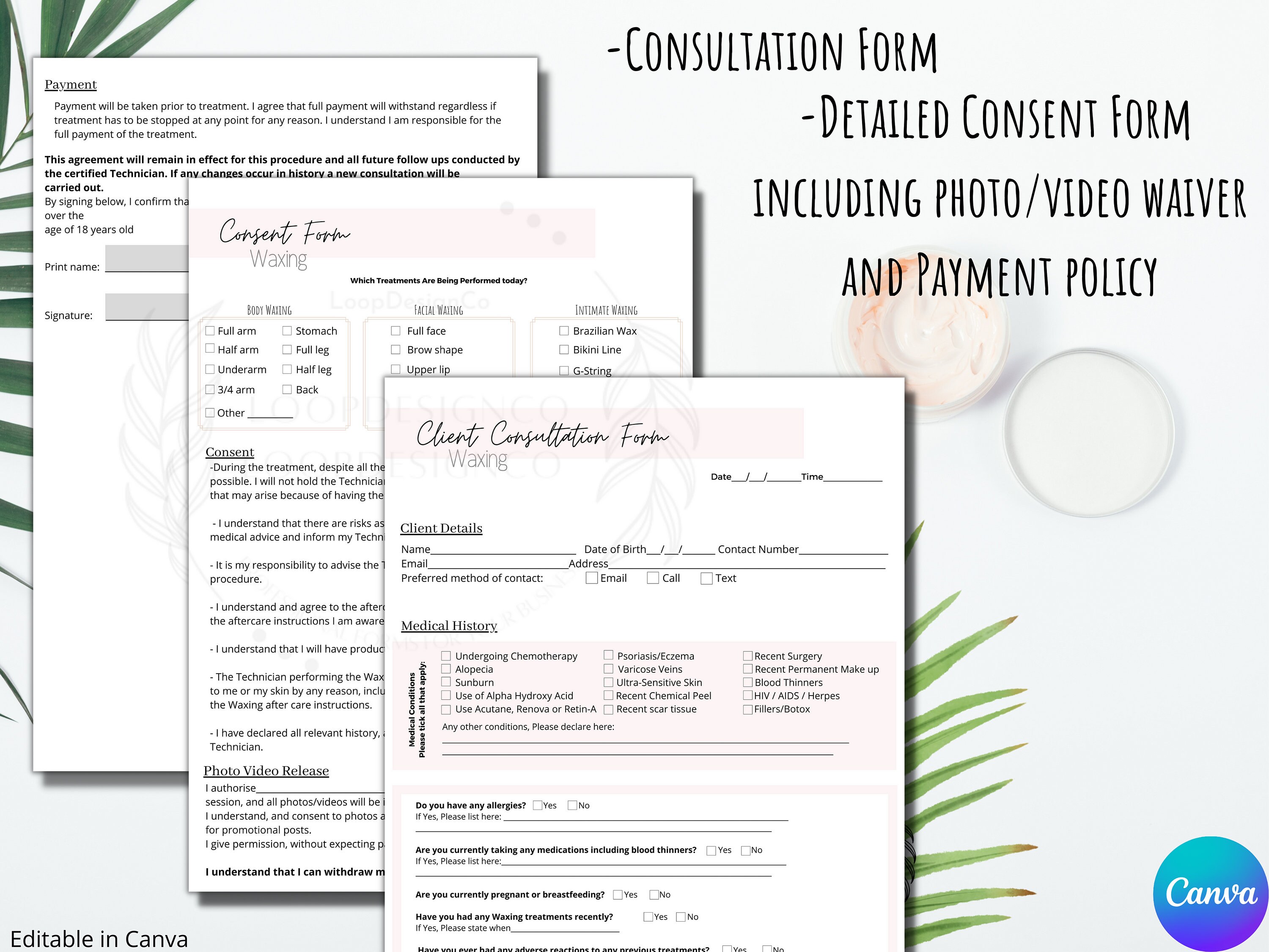 Editable Waxing Consultation Form Bundle, Waxing Consent Forms ...