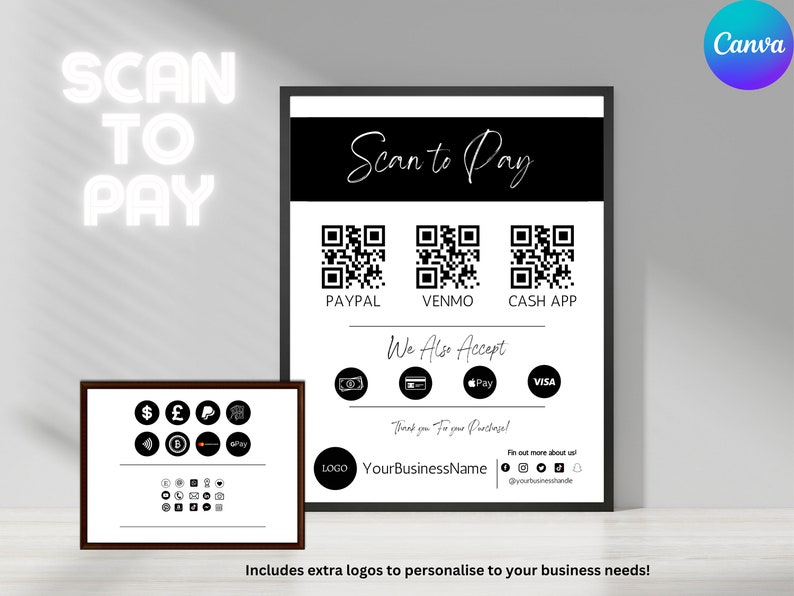 Editable QR Code Sign Scan to Pay Sign Printable Payment - Etsy