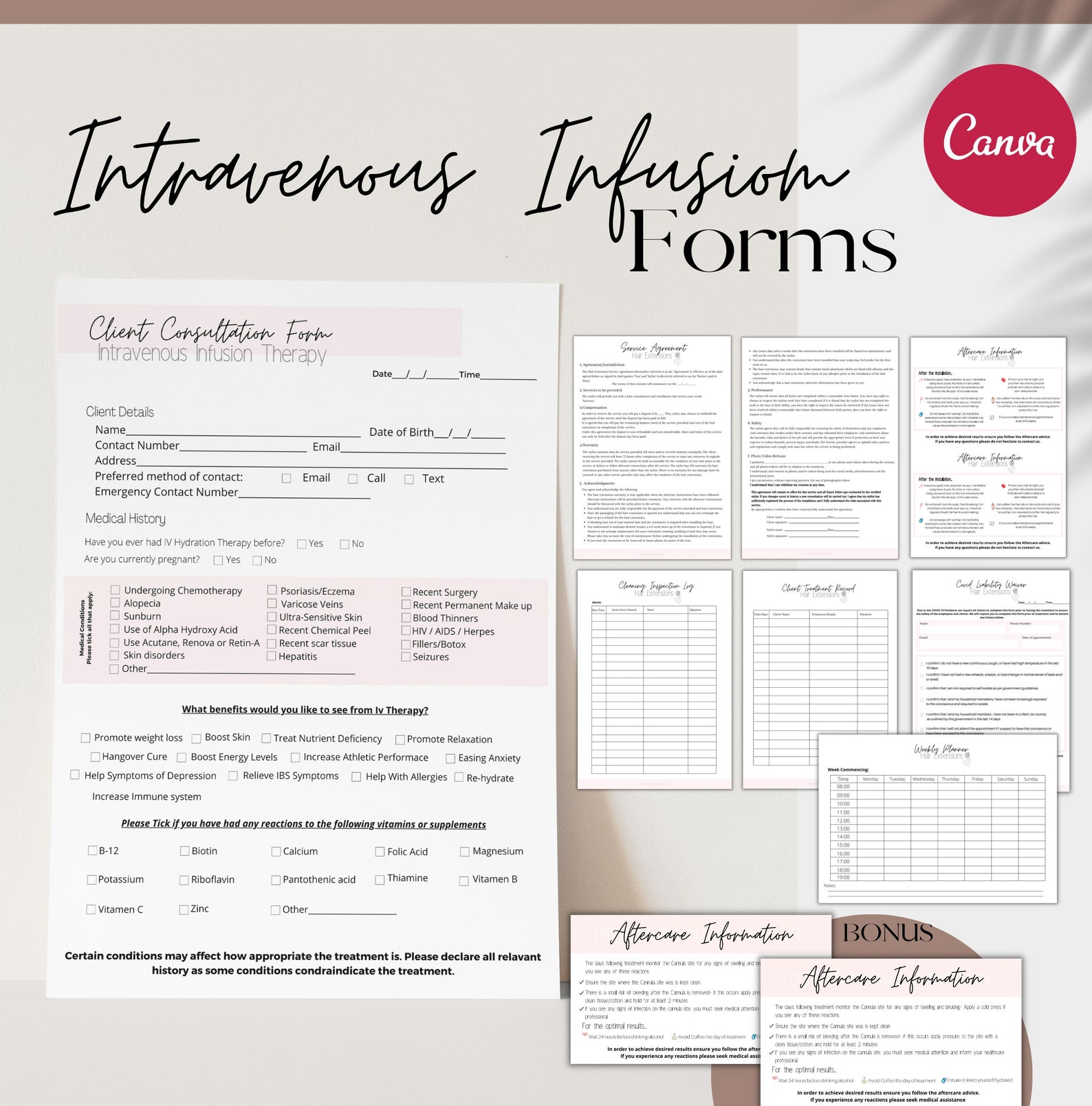 IV Therapy Intake, Consent, and Aftercare Form, Intravenous Therapy ...
