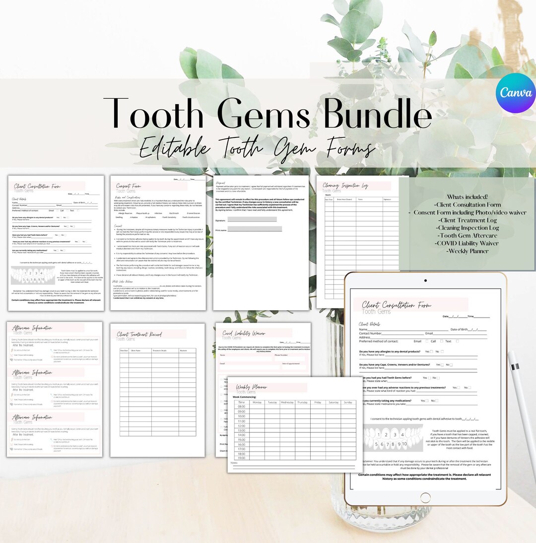 Tooth Gem Consent Form, Tooth Gem Waiver, Tooth Gem Aftercare, Teeth ...