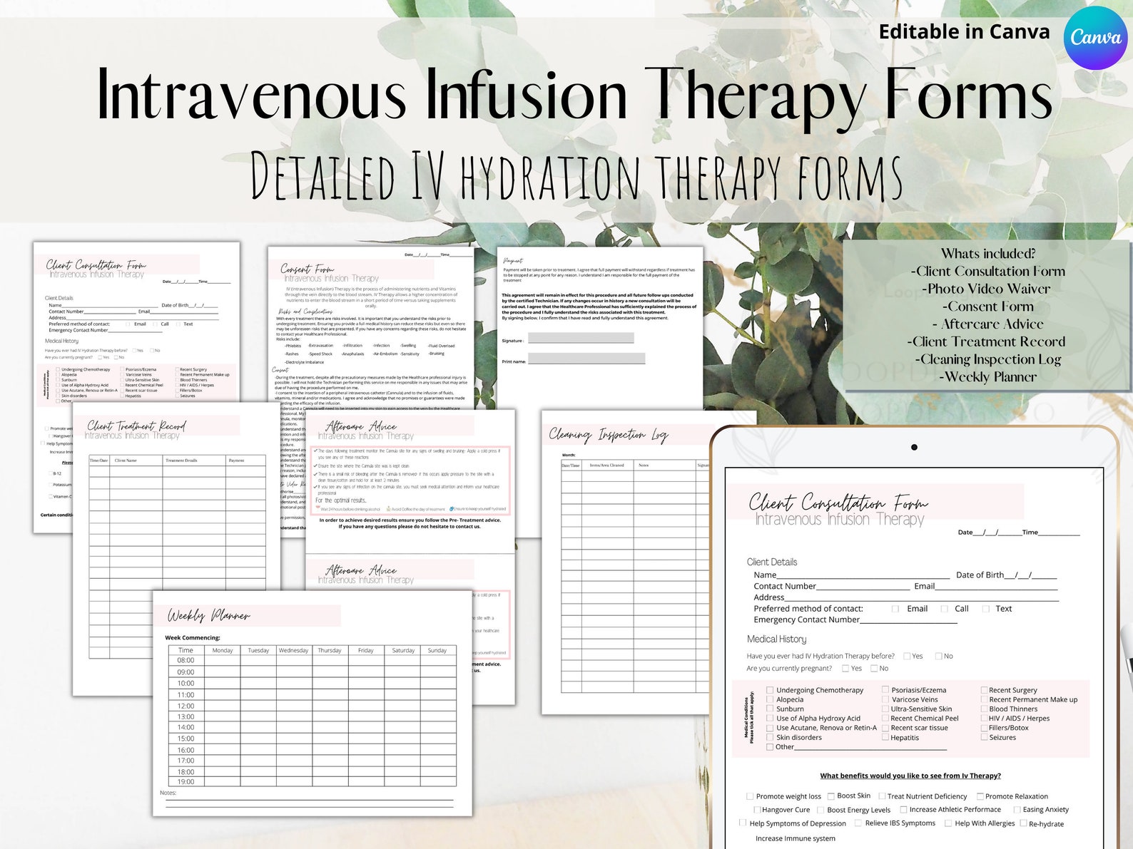 IV Therapy Intake Consent and Aftercare Form Intravenous - Etsy