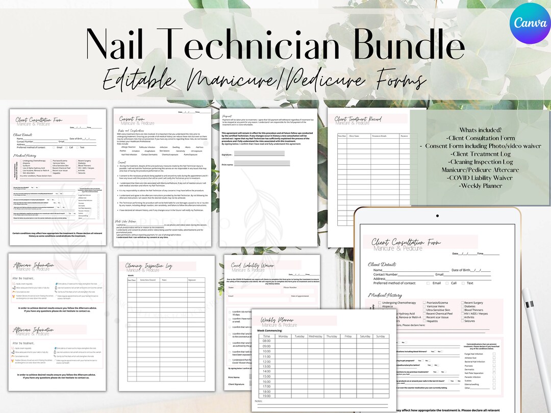 Nail Consultation Form Nail Technician Form Client Intake - Etsy