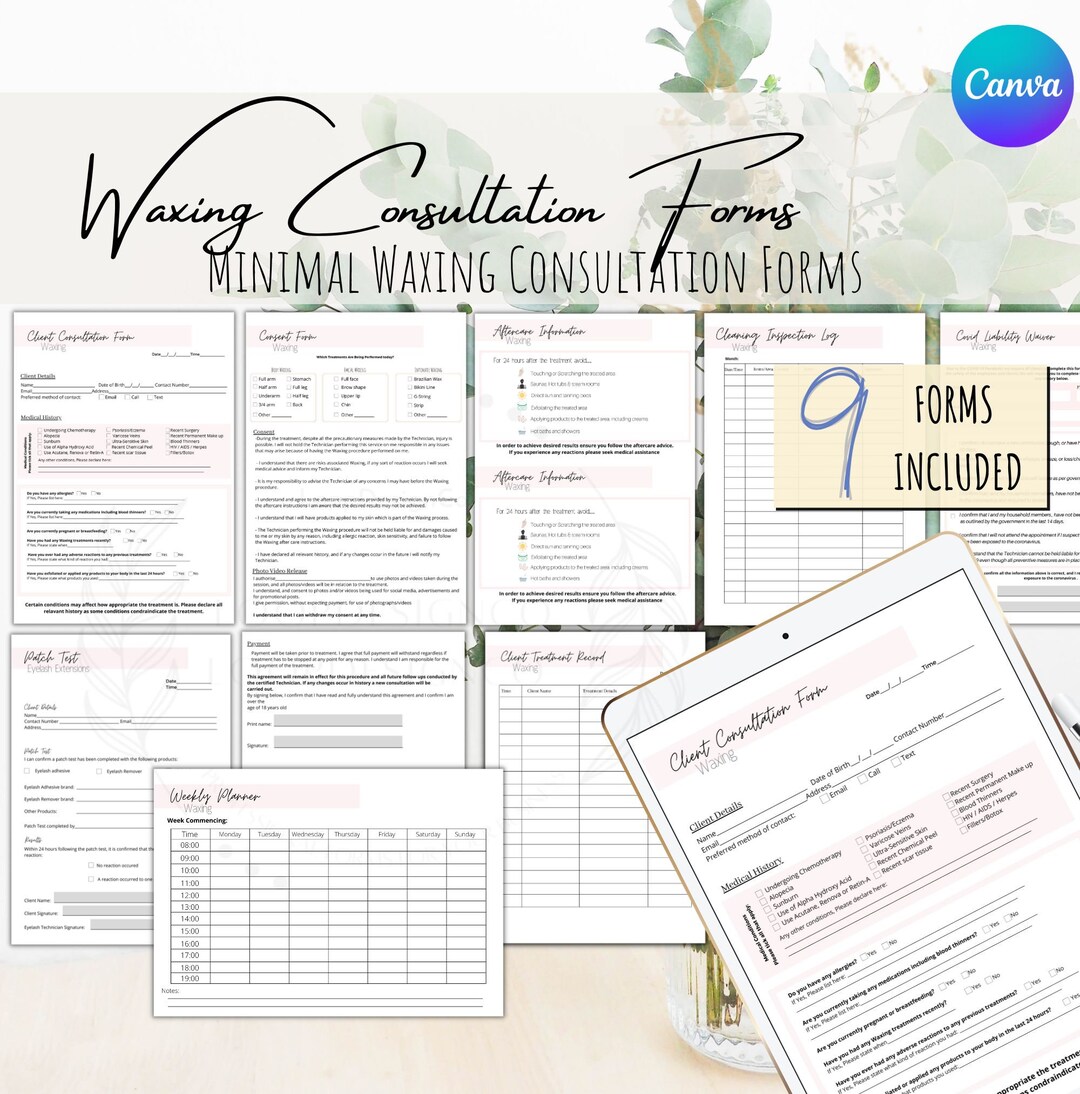 Editable Waxing Consultation Form Bundle, Waxing Consent Forms ...