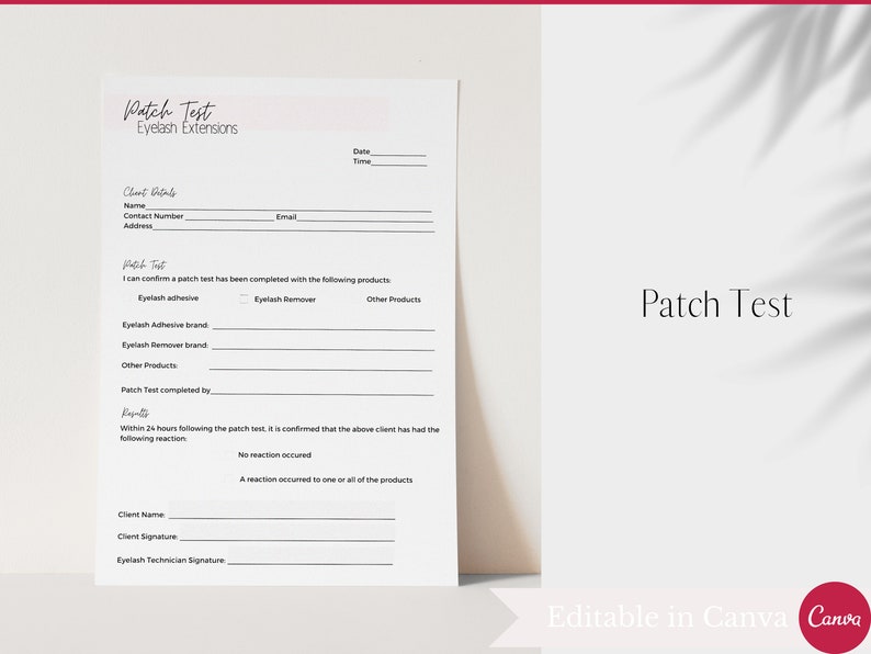 Editable Eyelash Consultation Form Consent Form Patch Test - Etsy UK