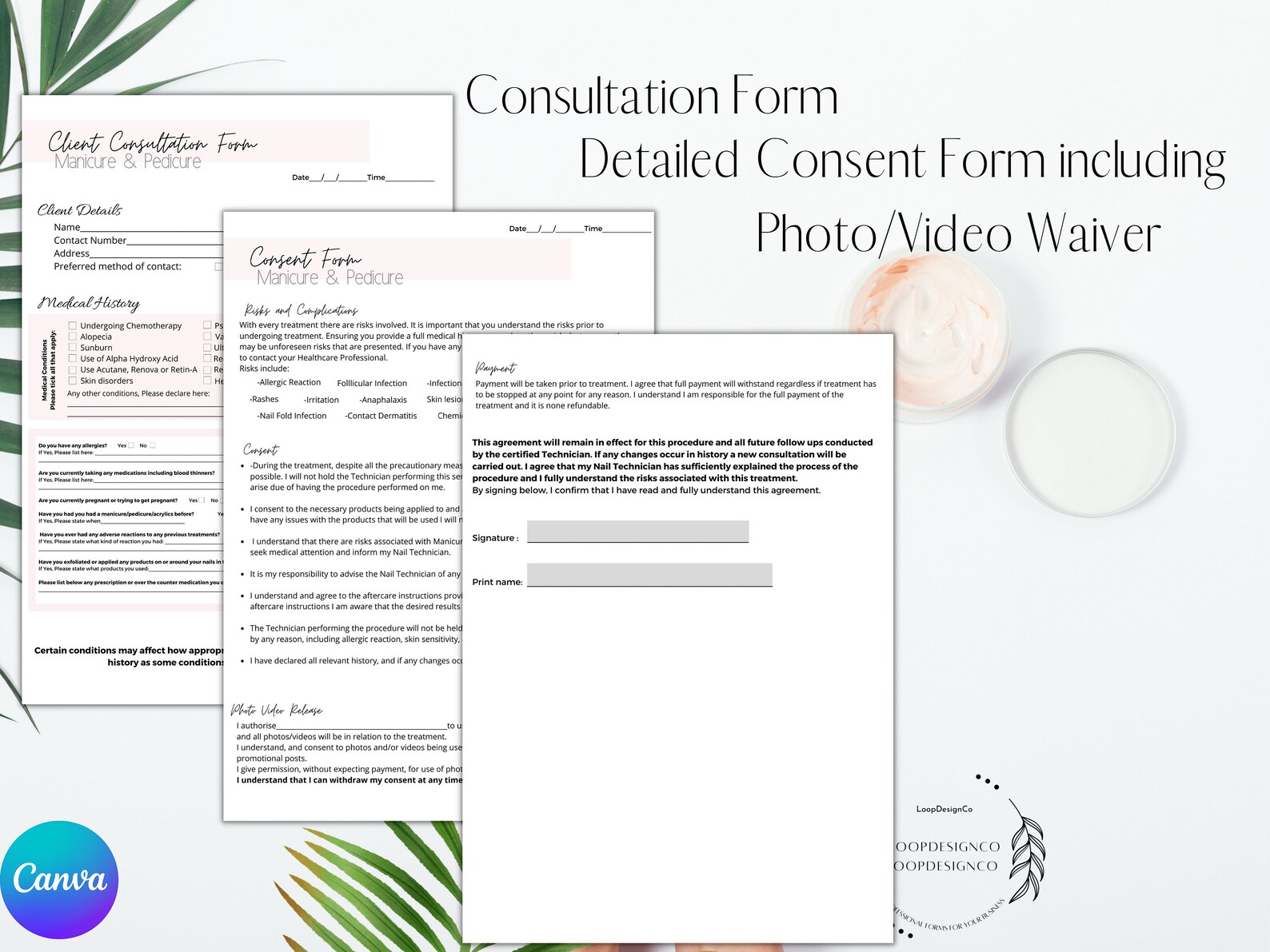Nail Consultation Form, Nail Technician Form, Client Intake, Manicure ...